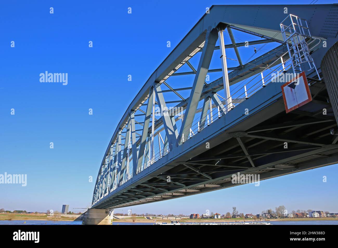 Nijmegen, Netherlands - February 27. 2022: View on truss railway bridge ...