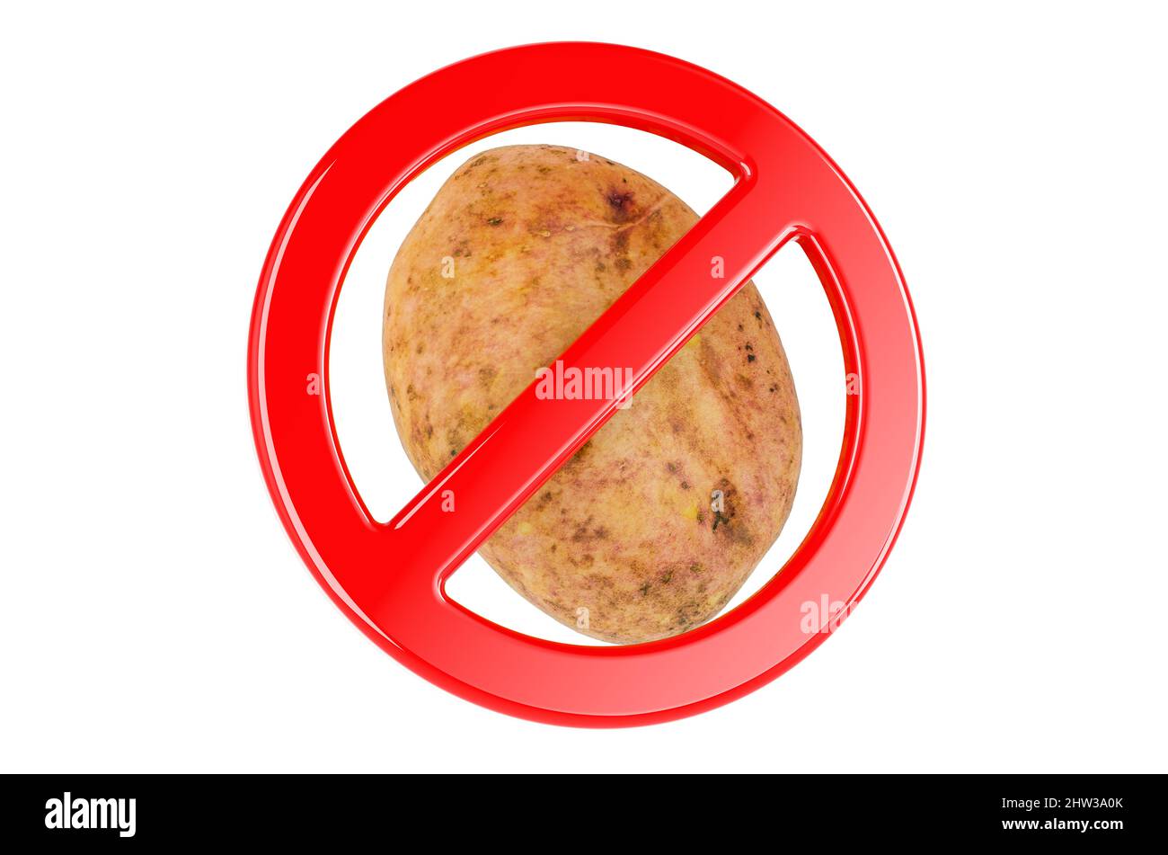 Potato with forbidden sign, 3D rendering isolated on white background ...