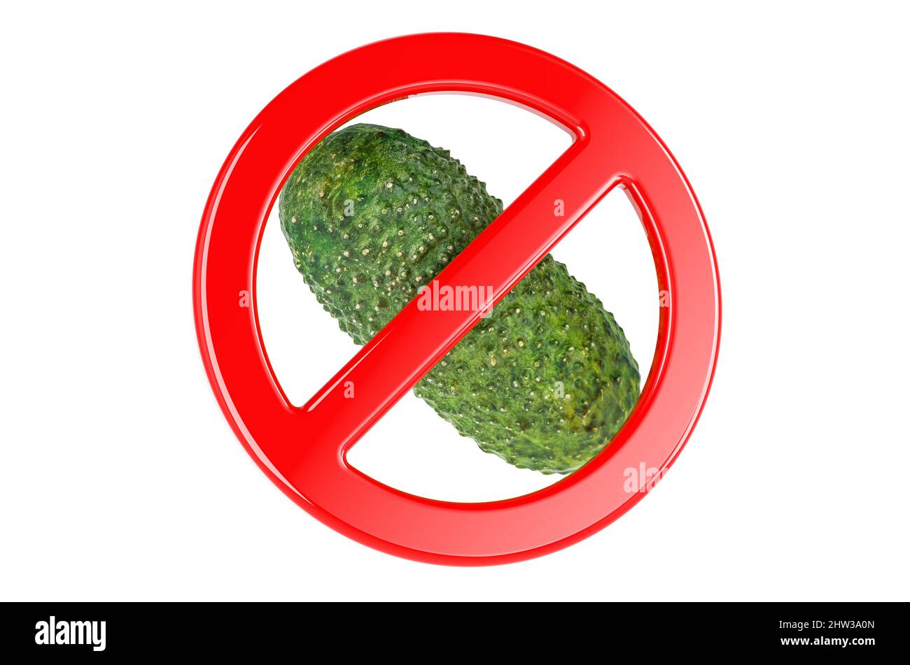 Cucumber with forbidden sign, 3D rendering isolated on white background ...