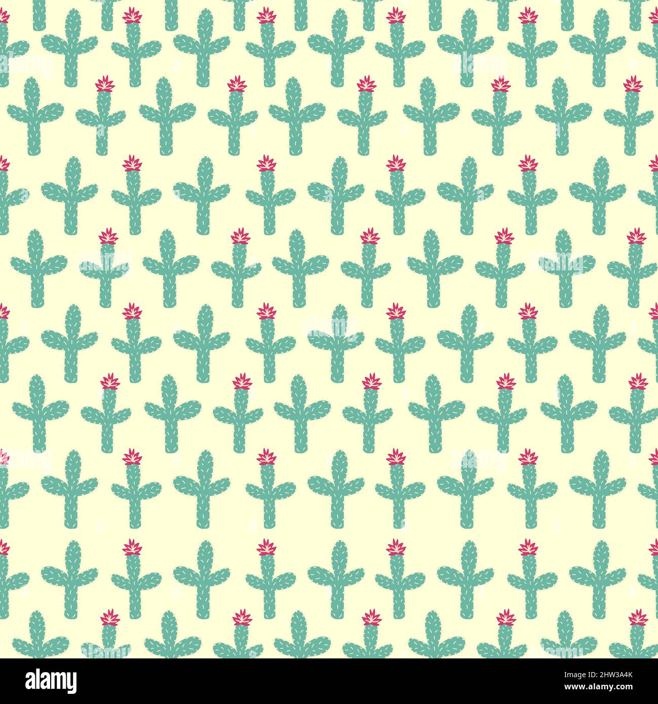 seamless pattern with different cactus. Bright repeated texture with green cacti. Natural hand ...