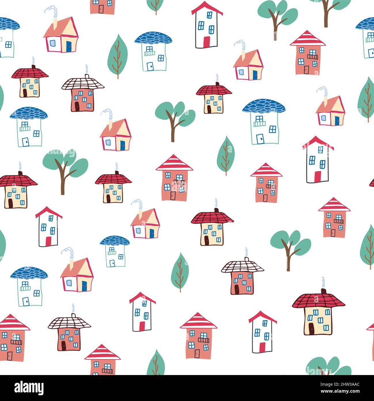 Pattern seamless kids with home doodle coloring element. house pattern ...