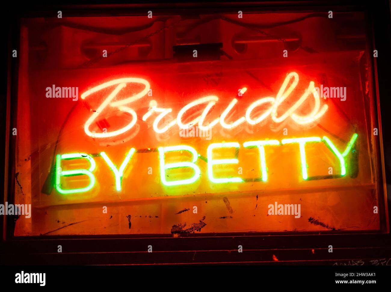 Illuminated Sign Braids by Betty Stock Photo - Alamy
