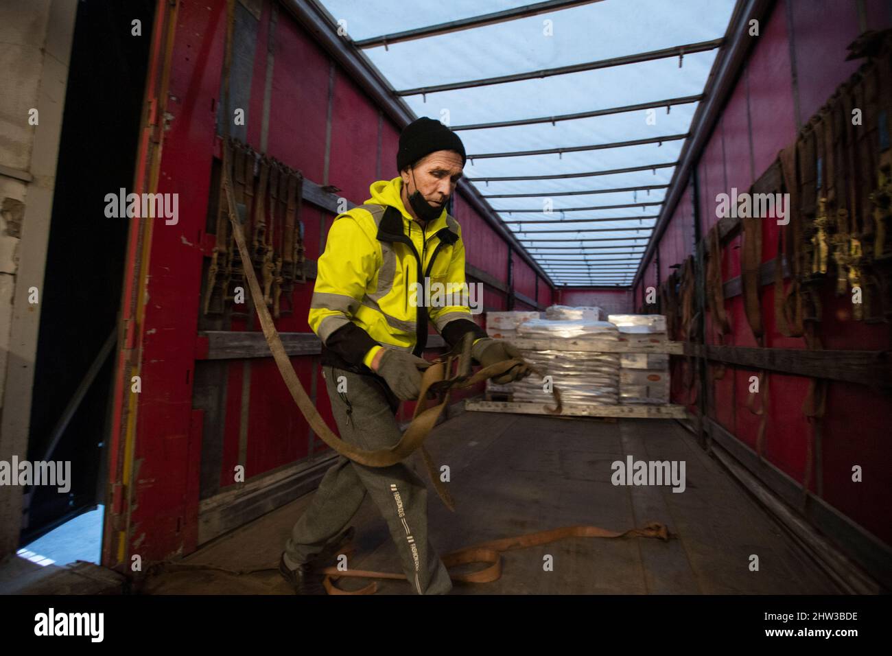 Prague, Czech Republic. 03rd Mar, 2022. The truck driver prepares a ...