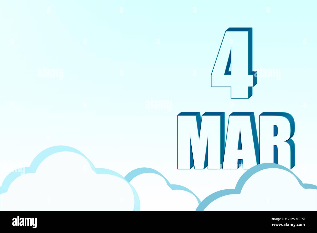 4th day of March. 3d calendar with the date of 4 March on blue sky with ...