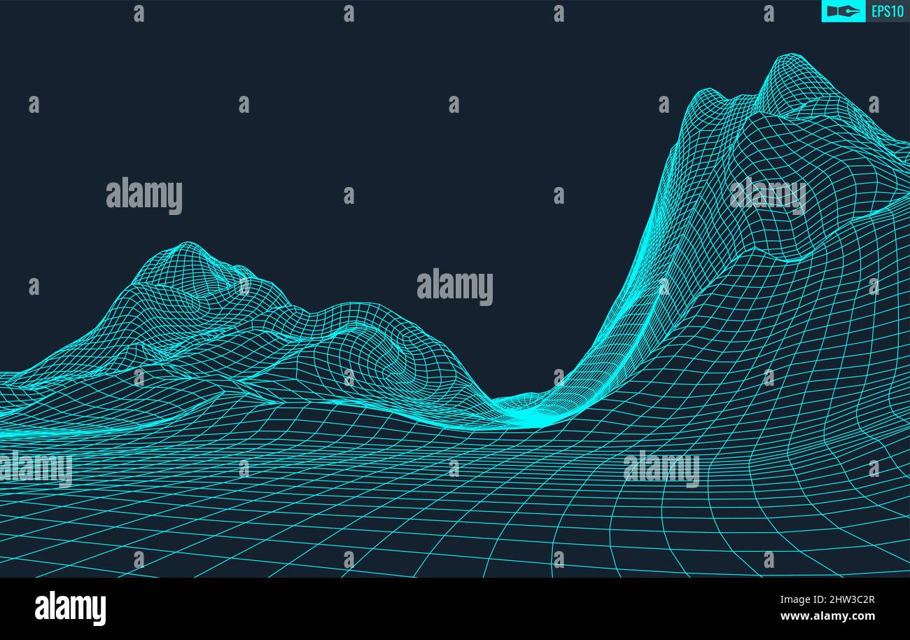 3D Wireframe Terrain Wide Angle EPS10 Vector Stock Vector Image & Art ...
