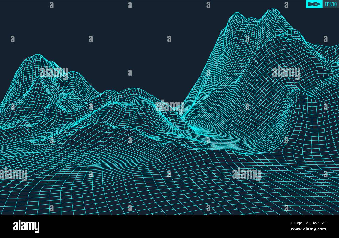 3D Wireframe Terrain Wide Angle EPS10 Vector Stock Vector Image & Art ...