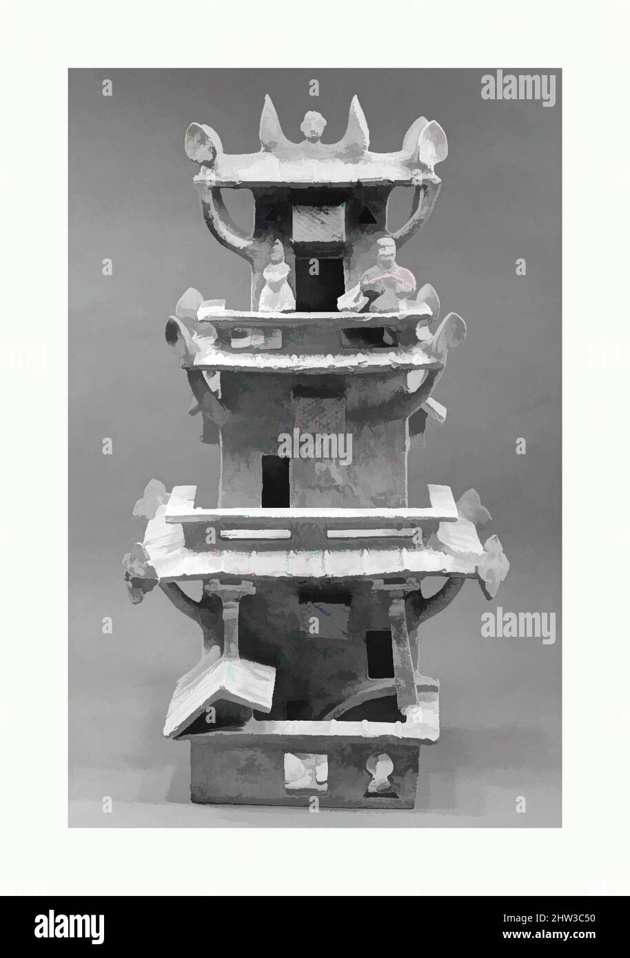 Art inspired by 東漢 鉛綠釉陶明器建築模型（一組）, Multistoried Watchtower with Front ...