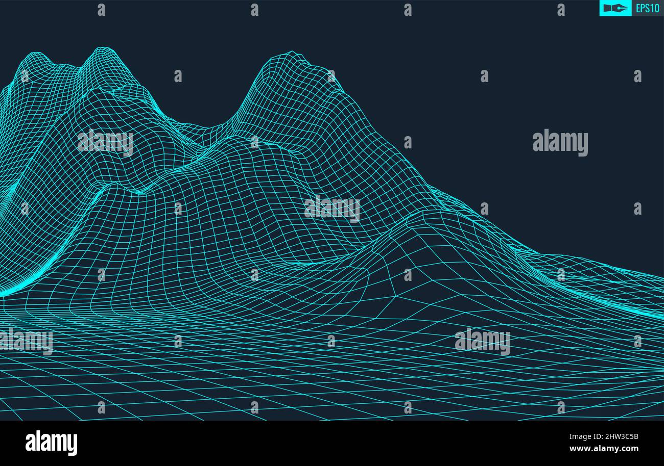 3D Wireframe Terrain Wide Angle EPS10 Vector Stock Vector Image & Art ...