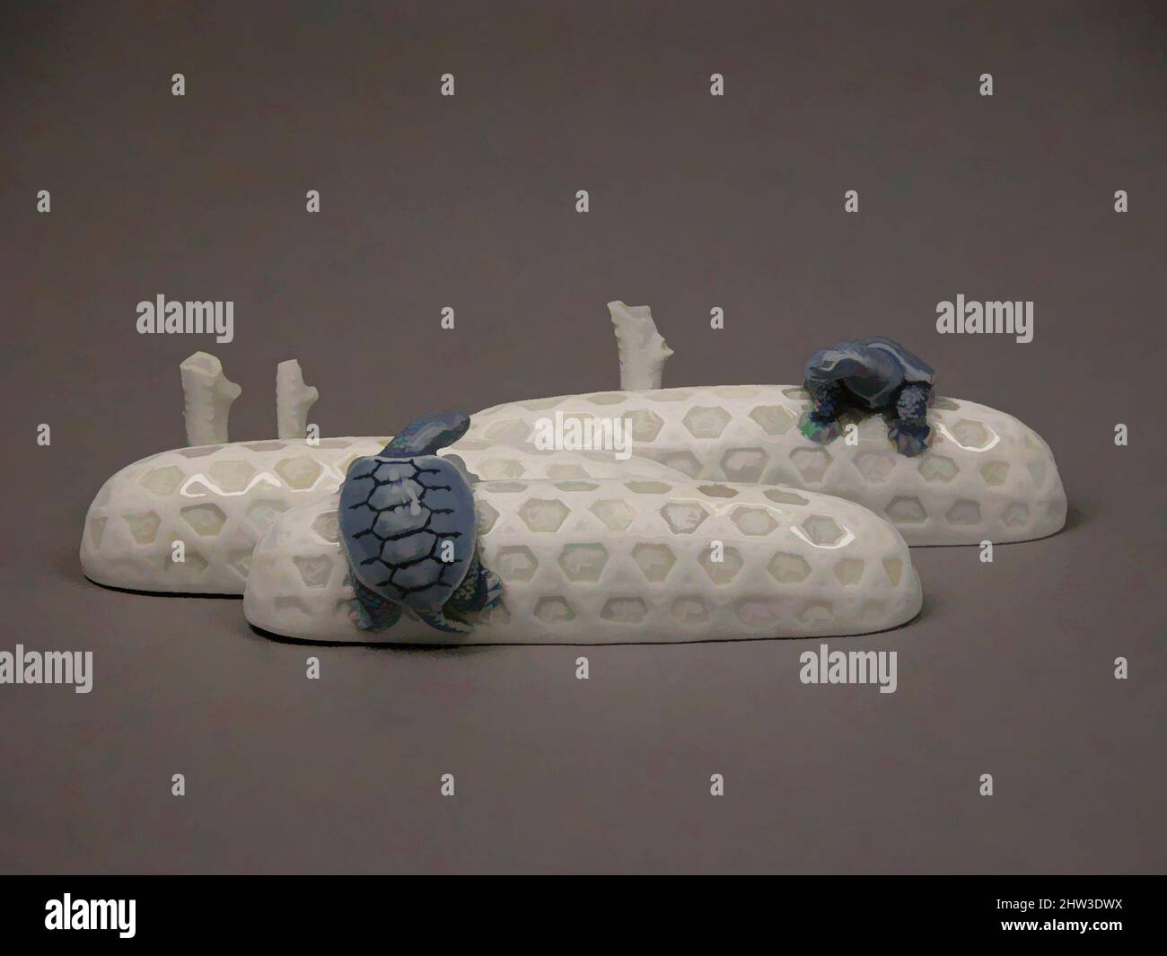 Art inspired by 染付亀蛇籠形文鎮, Paperweight in the Shape of Embankment ...