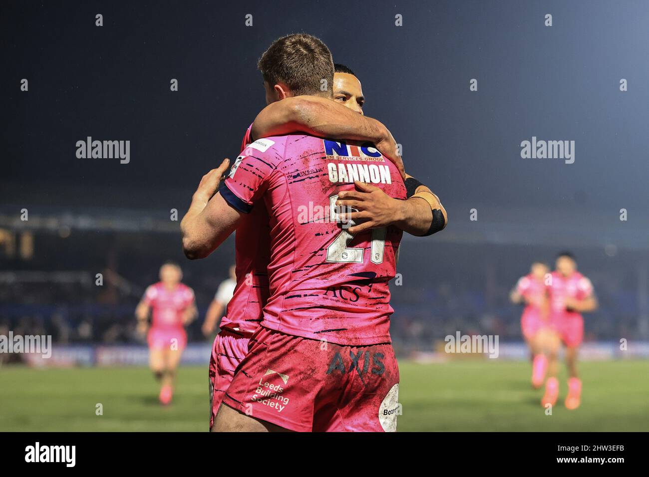 Morgan Gannon of Leeds Rhinos celebrates his try Stock Photo - Alamy