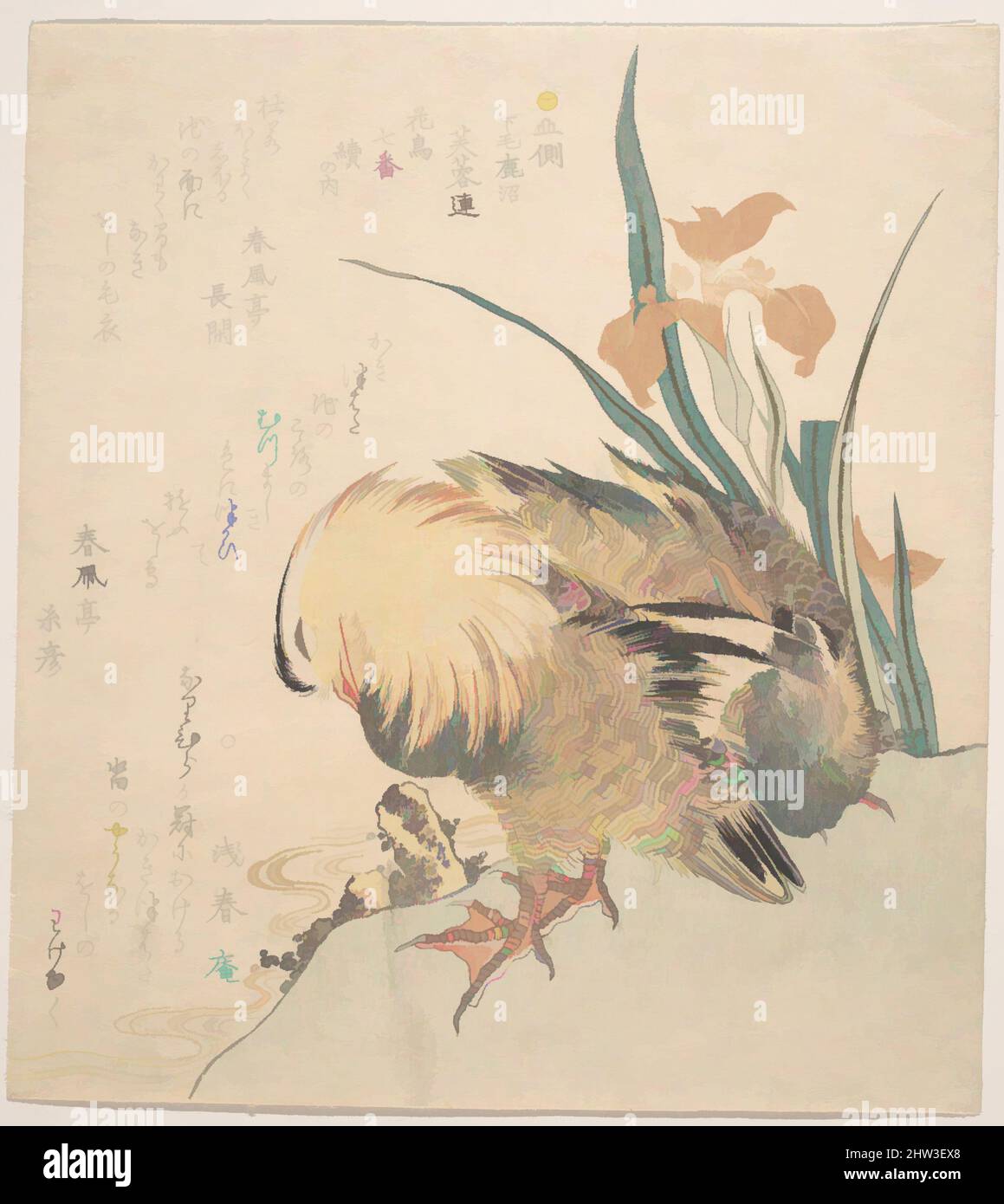 Art inspired by Pair of Mandarin Ducks and Iris Flowers, Edo period ...