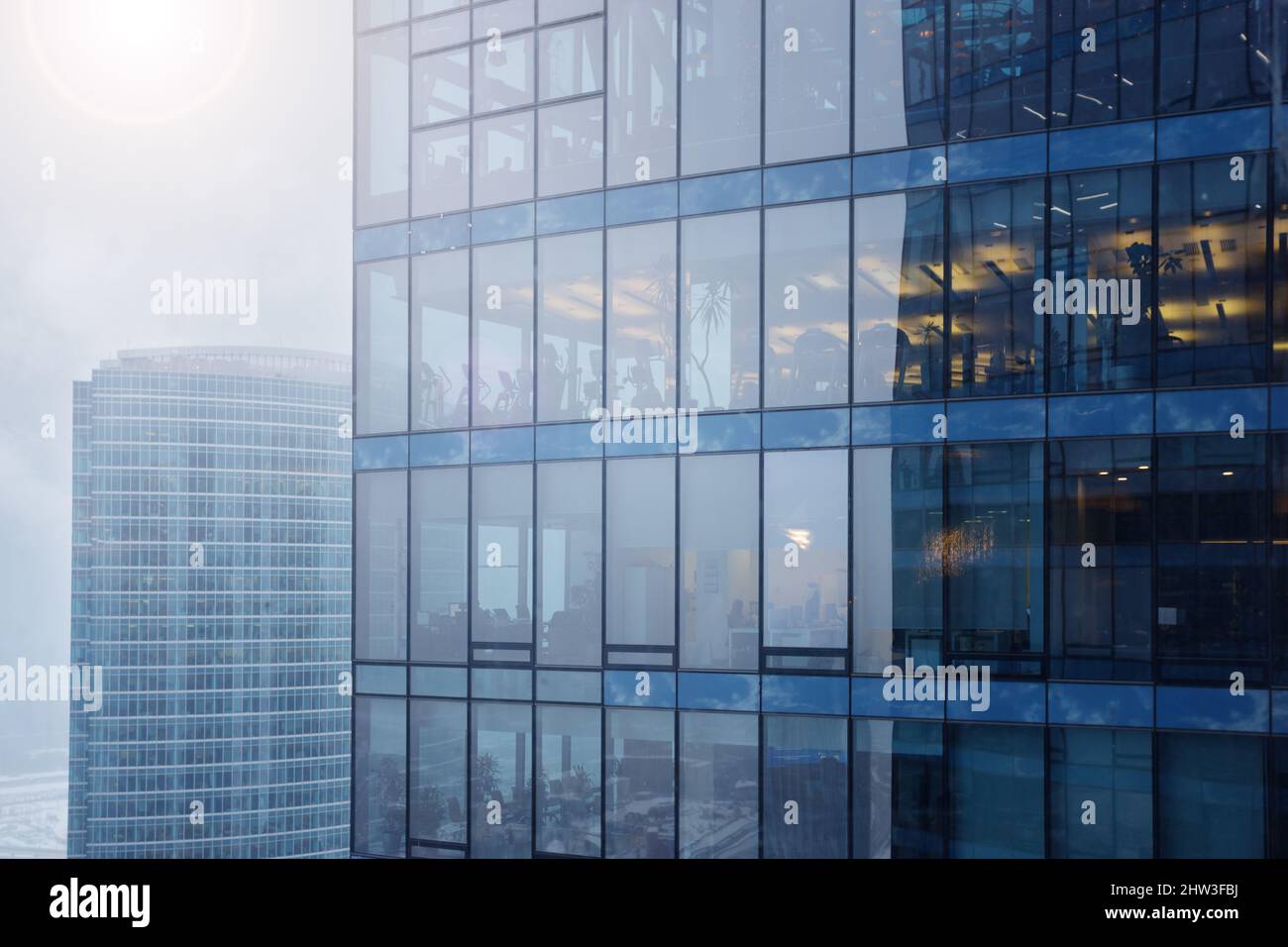 Outside view of the windows of an office building. Facade of an office ...