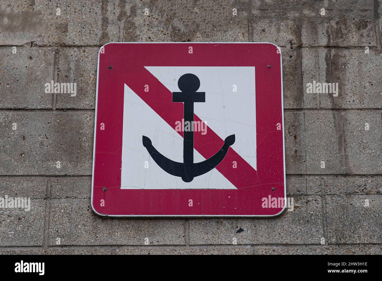 No parking or berthing sign on the quays of the Seine in Paris, France ...