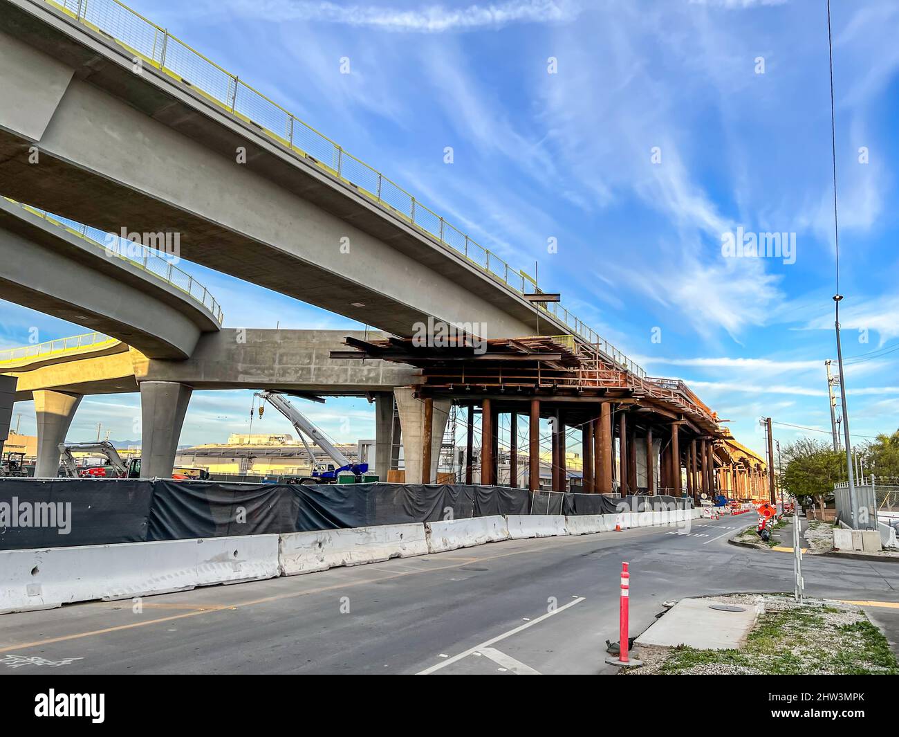 Bracing and support in place for a overhead freeway construction ...