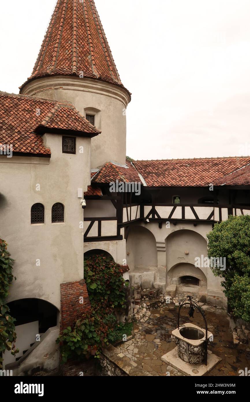 View on the western tower and into the courtyard of Bran Castle, Brasov ...