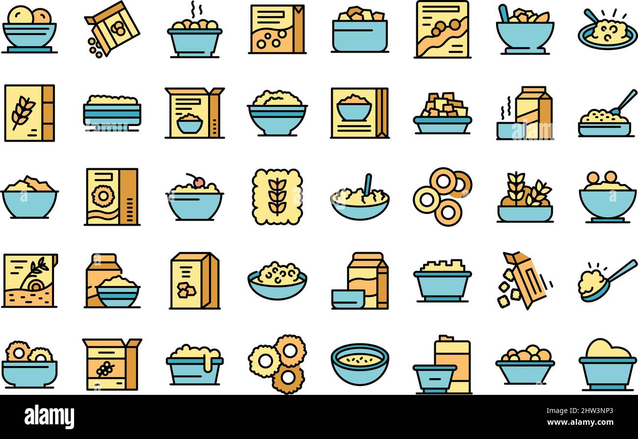 Breakfast Cereal Icons Set Outline Vector Snack Granola Bar Cereal