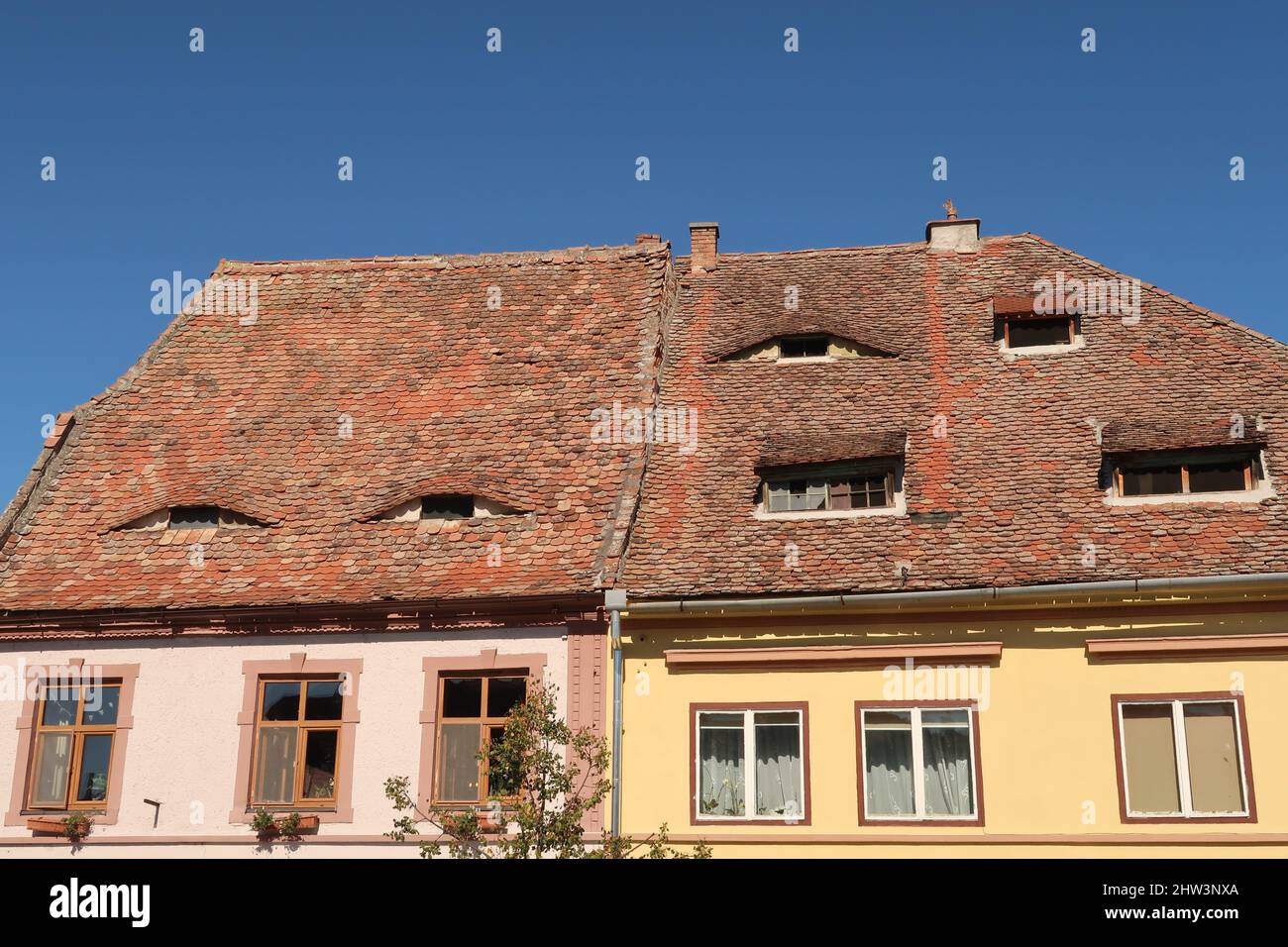 Houses in Sibiu with their typical roof windows, shaped like eyes ...