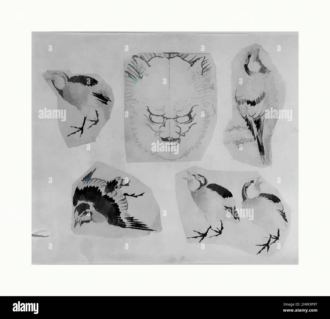 Art inspired by Four sketches of birds and one design for a grotesque ...