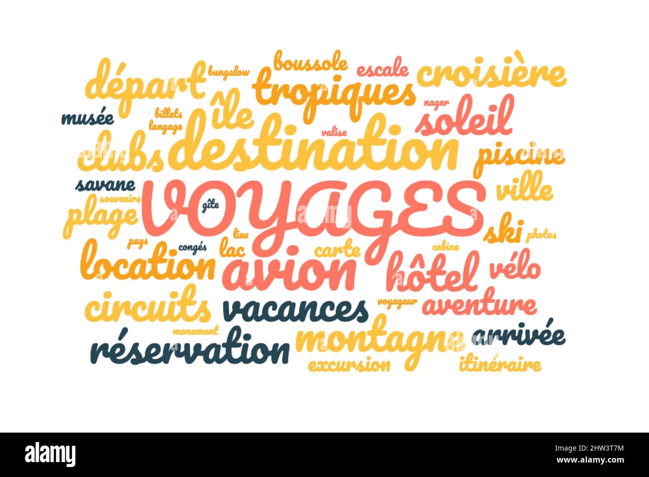 Travels word cloud vector illustration in French language Stock Photo ...