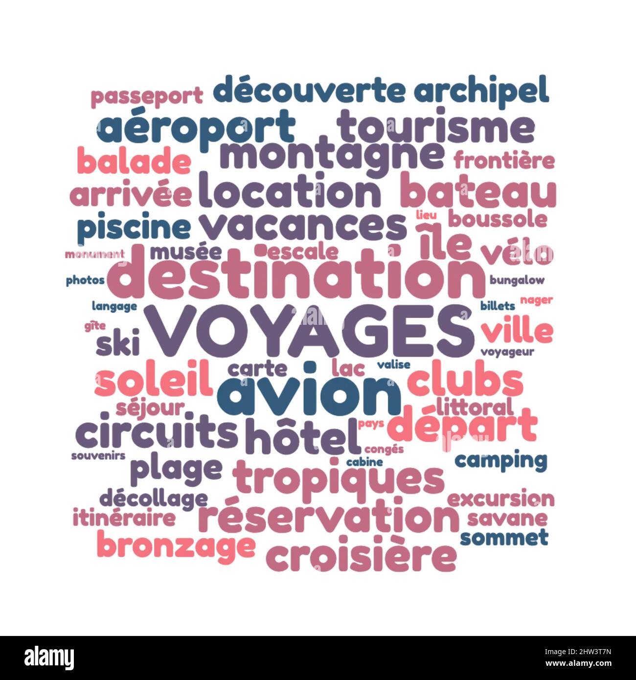 Travels word cloud vector illustration in French language Stock Photo ...