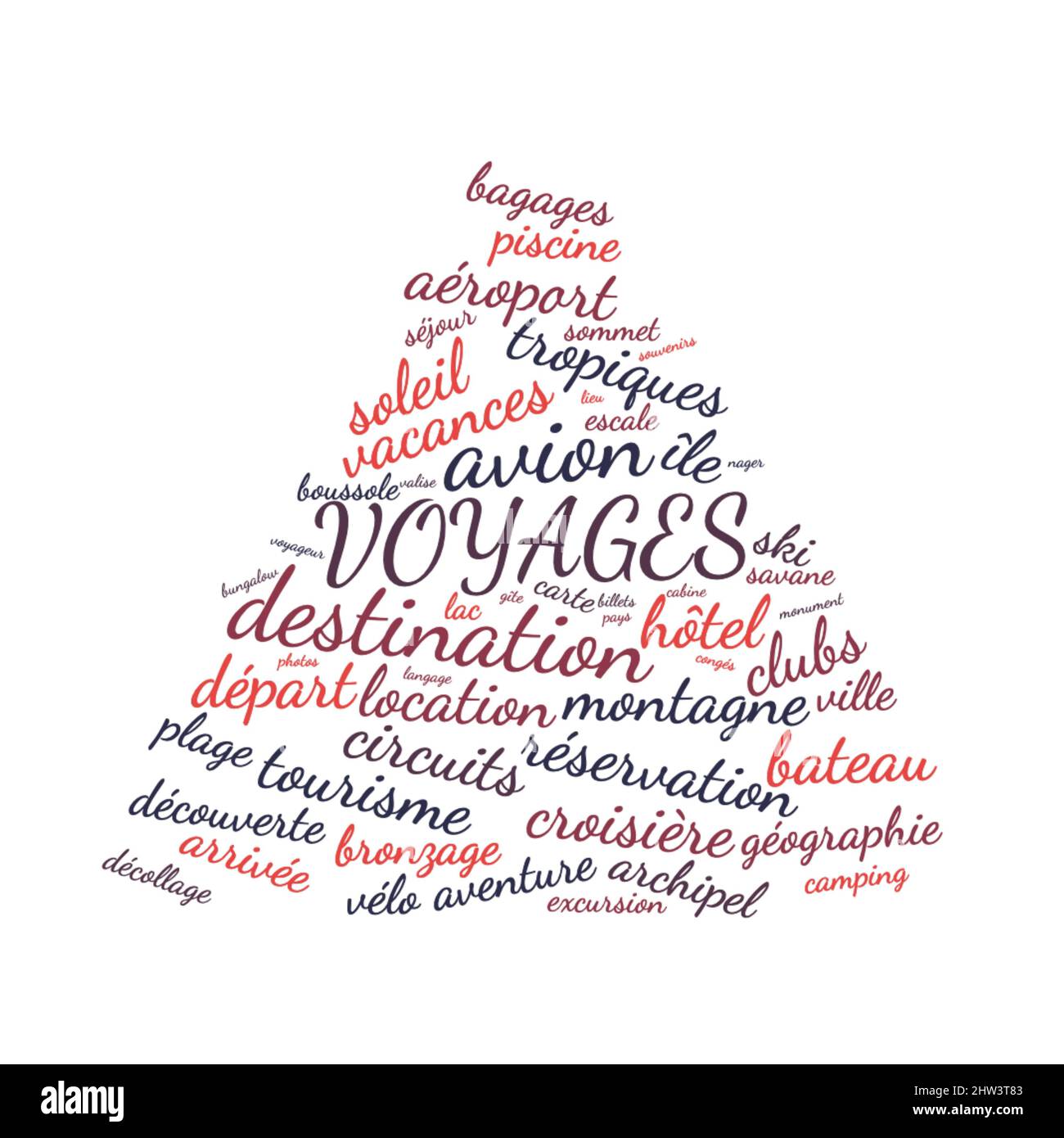 Travels word cloud vector illustration in French language Stock Photo ...