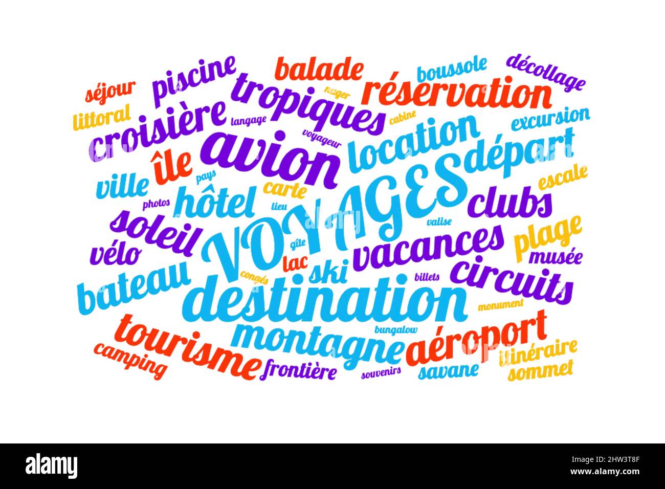 Travels word cloud vector illustration in French language Stock Photo ...