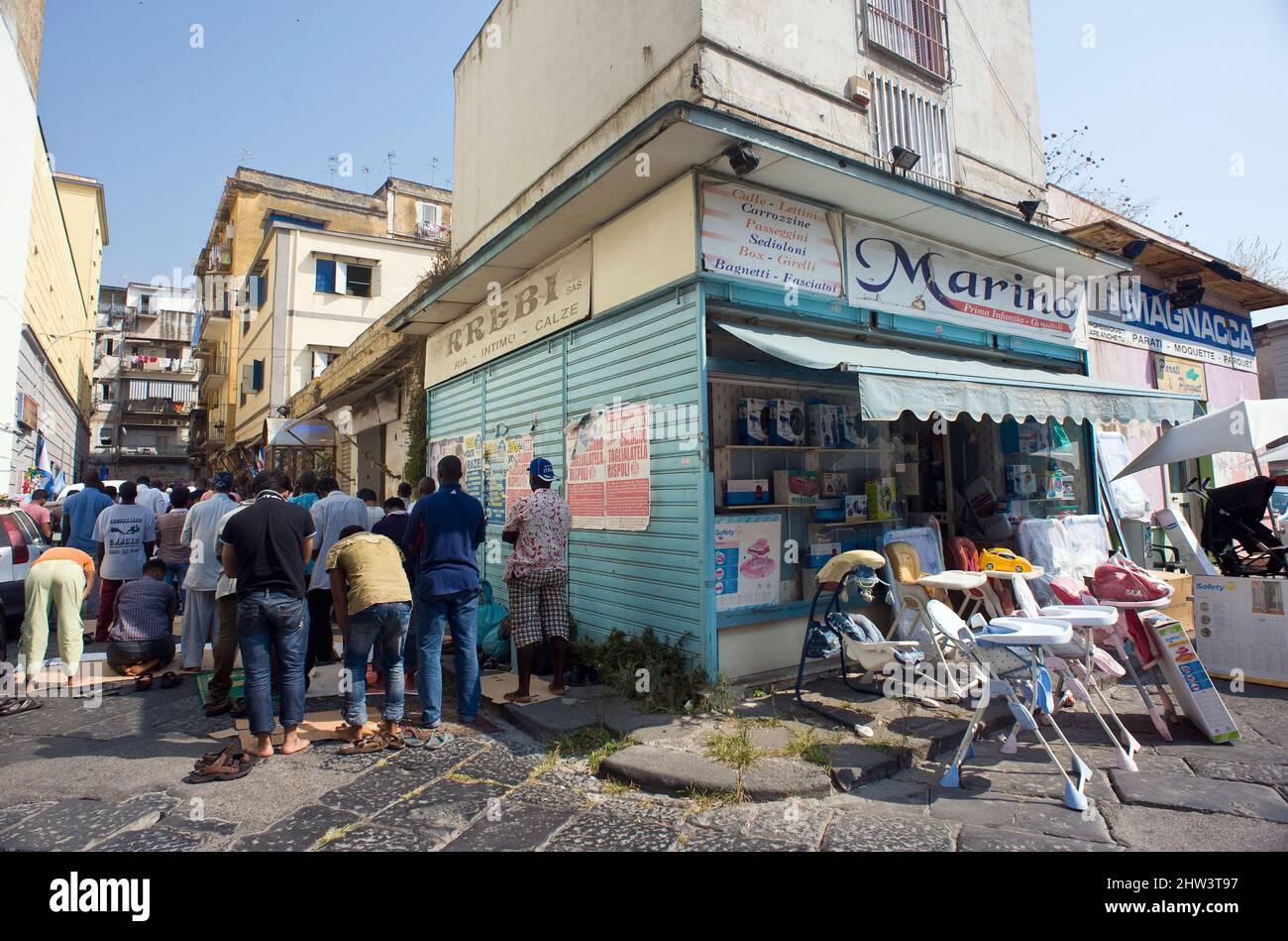 Naples, Italy 16/09/2011: Friday prayer among the toy shops of Vico ...