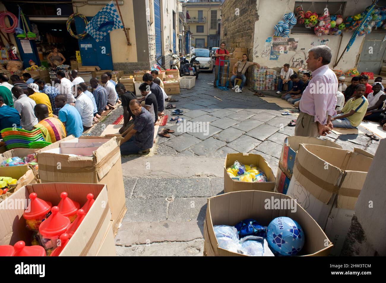 Naples, Italy 16/09/2011: Friday prayer among the toy shops of Vico ...