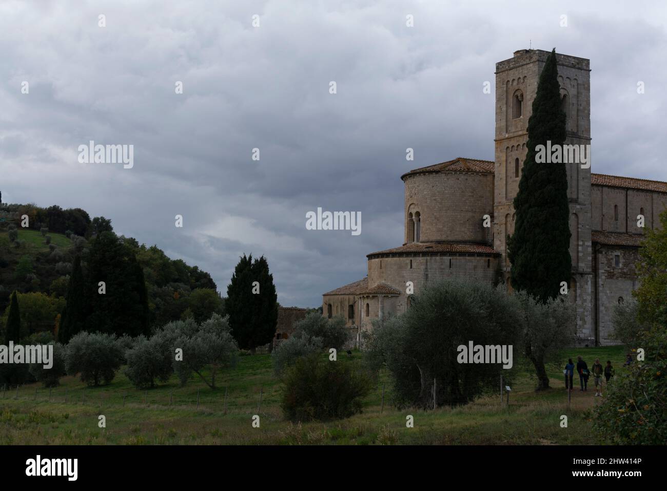 Walking on hills near Abbazia Sant'Antimo, Montalcino, Tuscany, Italy ...