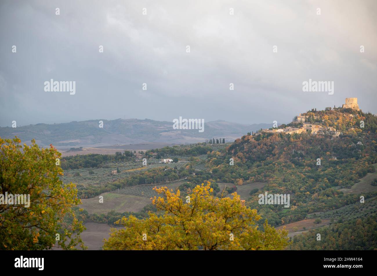 View on hills of Rocco Tuscany, Italy. Tuscan landscape with cypress ...