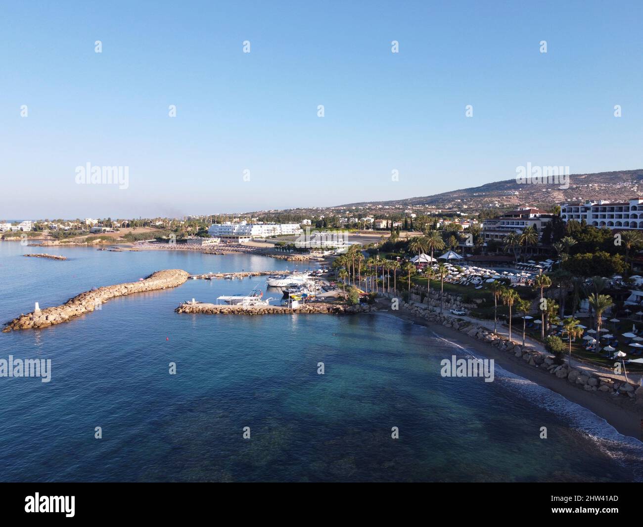 Aerial view on Coral bay in Peyia, Mediterranean sea near Paphos ...