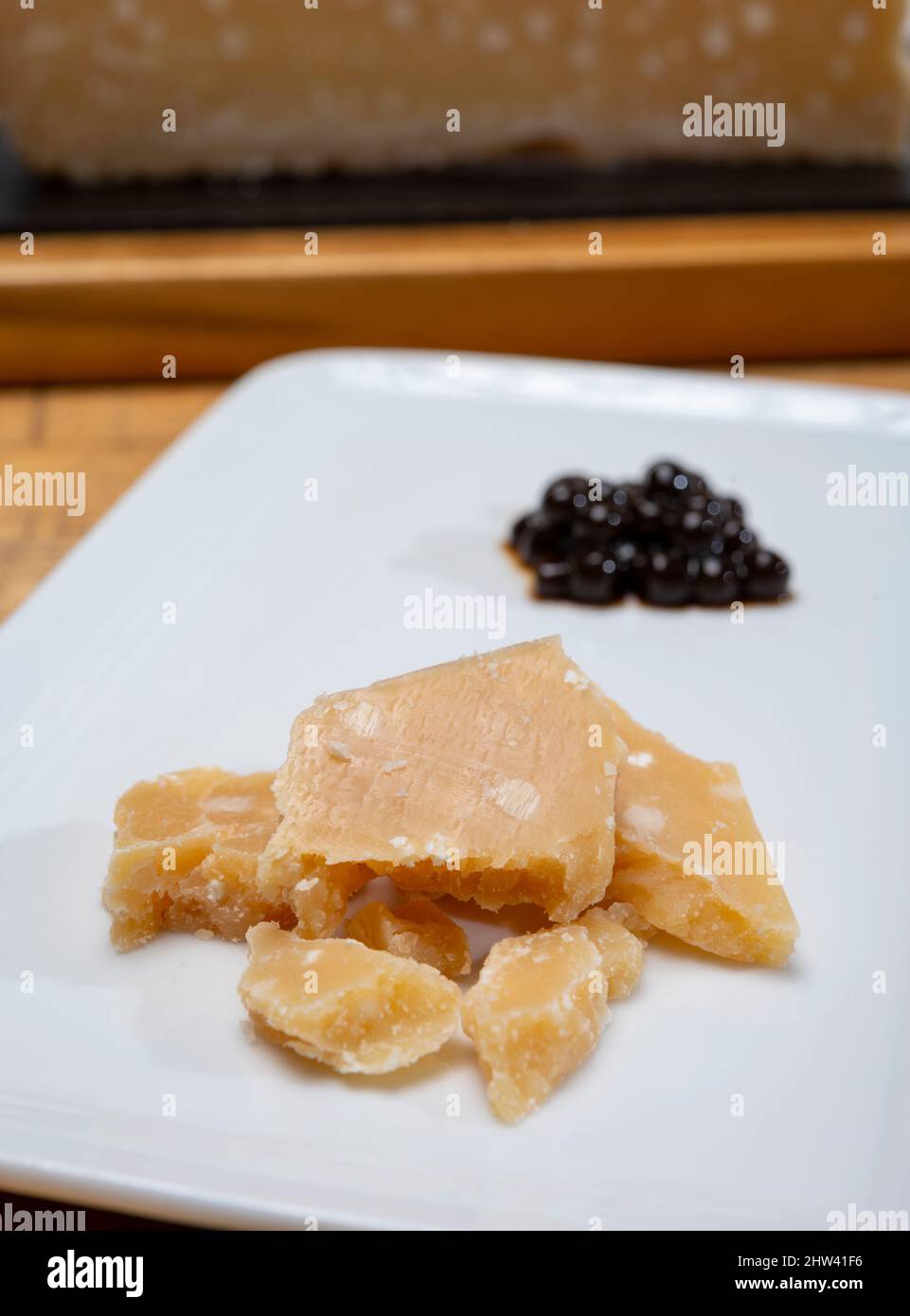 Tasting of 72 months very old Italian parmigiano-reggiano parmesan ...