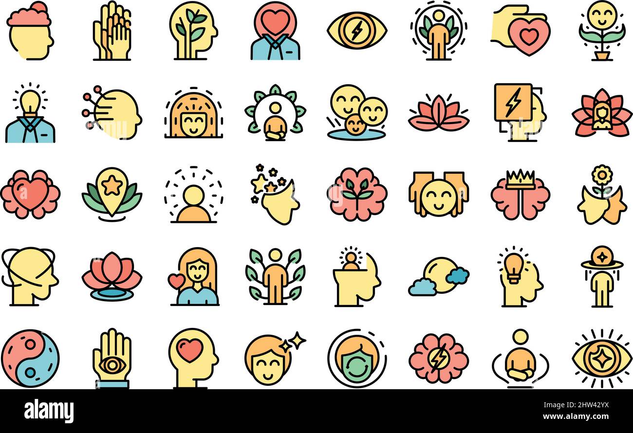 Mindfulness icons set outline vector. Mind stress. Relax peace Stock ...
