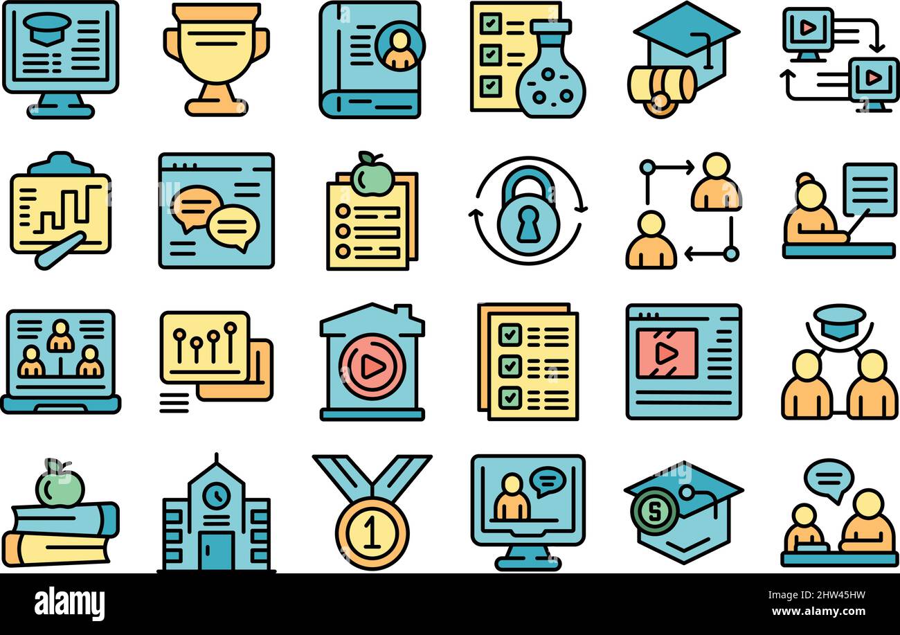 Private lesson icons set outline vector. Business boy. Child class ...