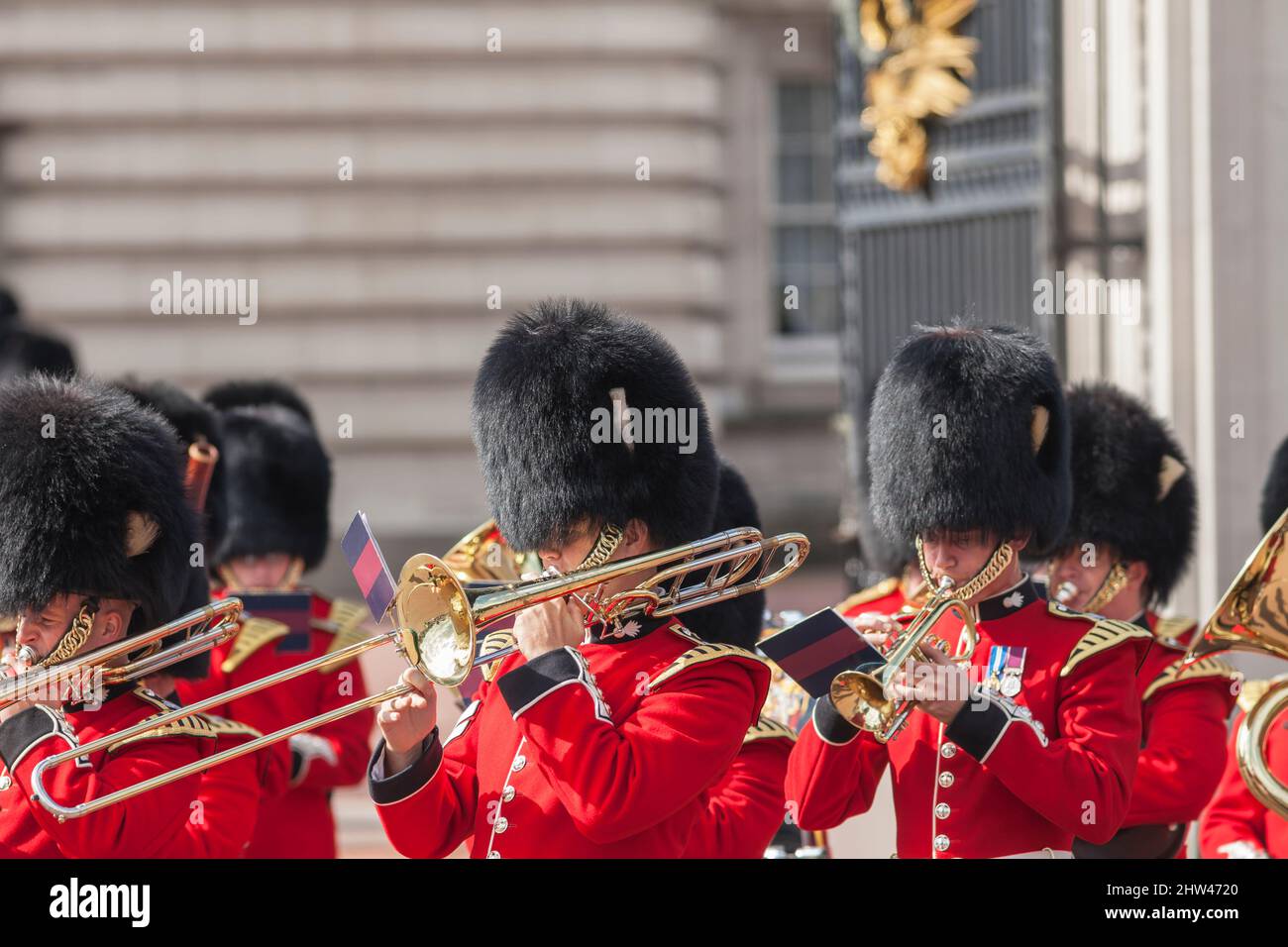 Coldstream guards band playing at changing of the guard, Buckingham ...