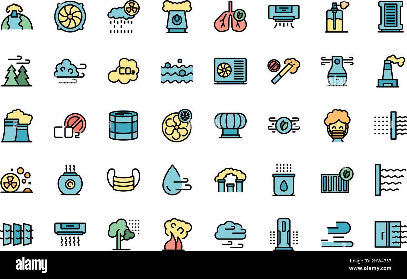 Clean air icons set outline vector. Dust air. Emission polluted Stock ...