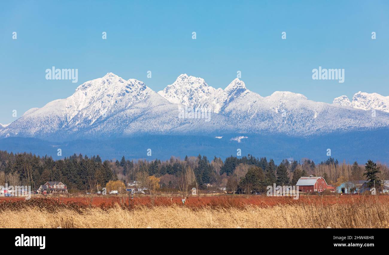 Colorful autumn landscape with mountains and snow in Canada Stock Photo ...