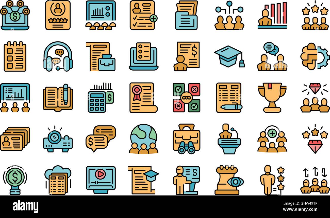 Staff training icons set outline vector. Work team. Business people ...