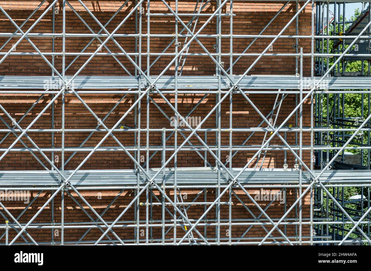 buildings: scaffolding under construction every detail is checked, for ...