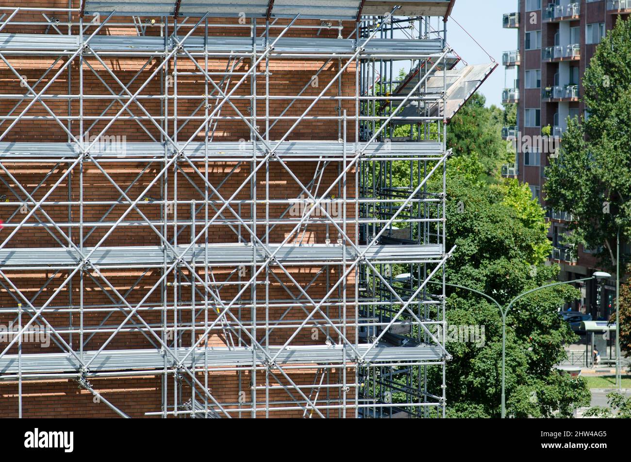 buildings: scaffolding under construction every detail is checked, for ...