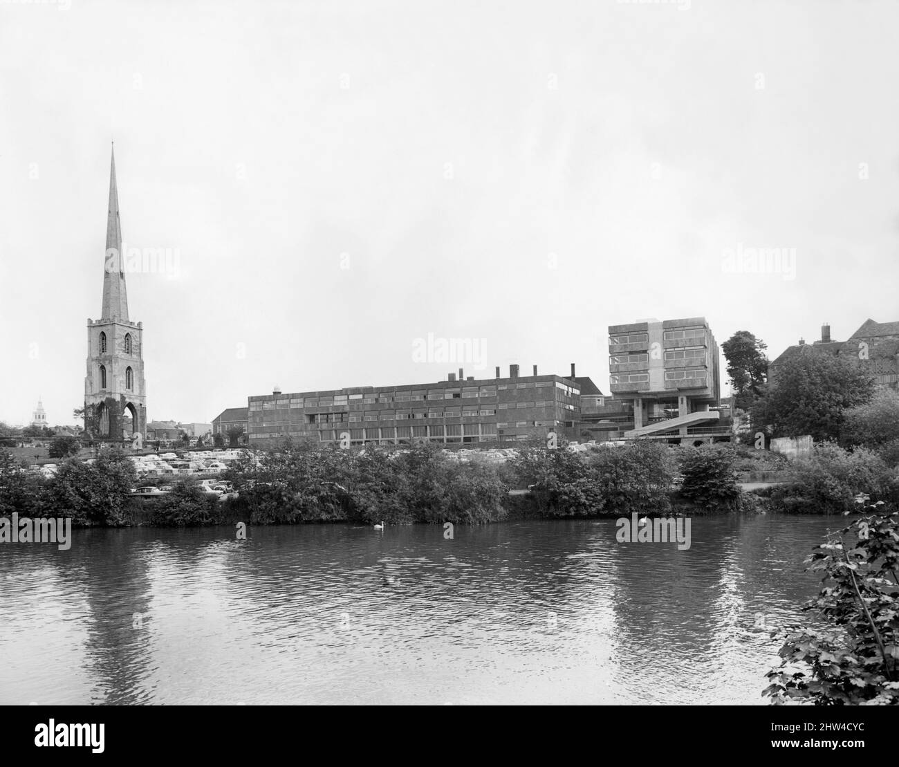 General view across the river of the town of Worcester showing the ...