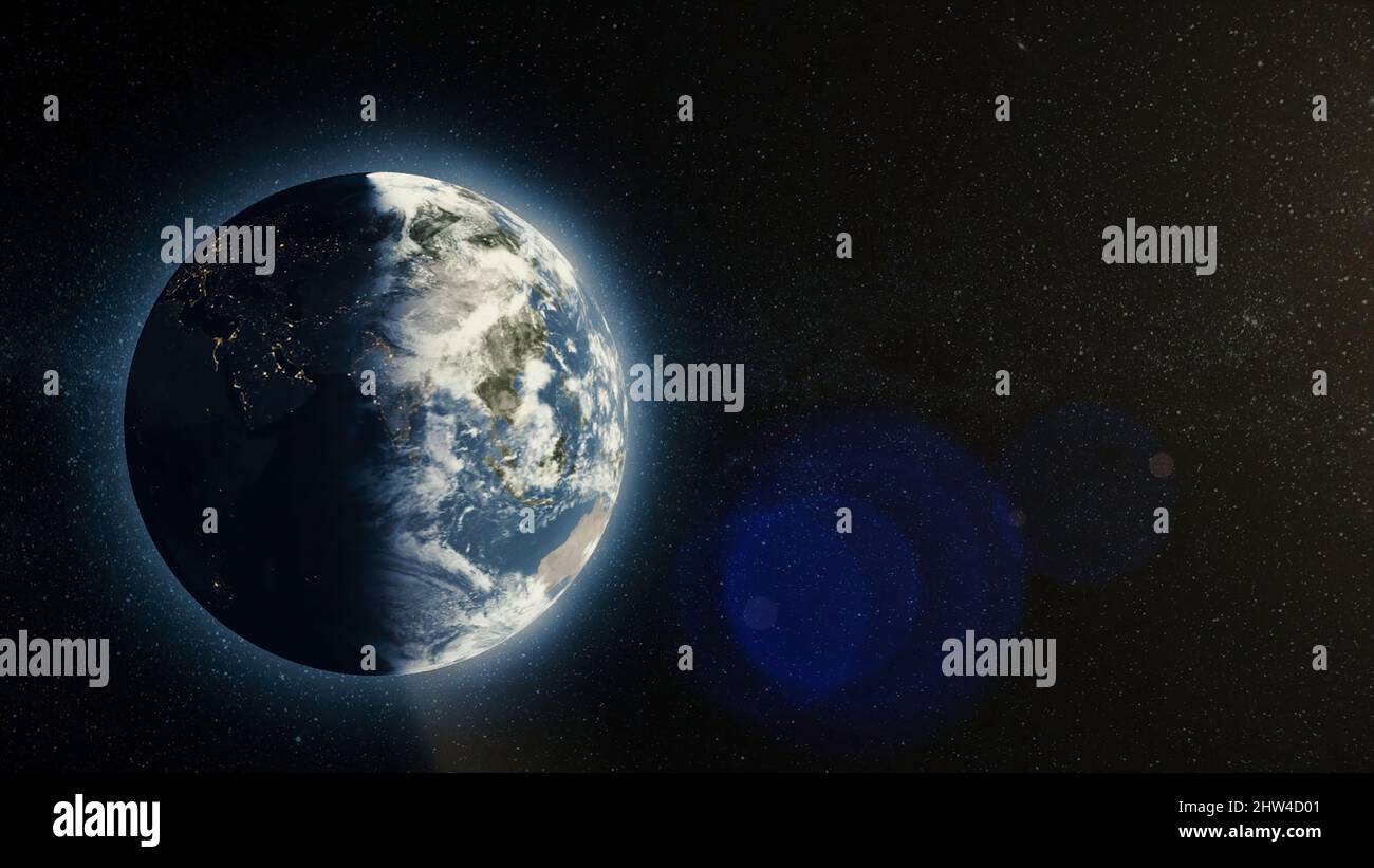 Planet earth with sunrise in space, Rising Sun over Earth. Earth planet ...