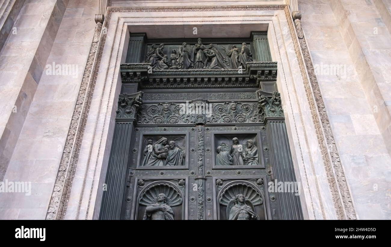 Close-up of large bronze gates of Saint Isaac's Cathedral in Saint ...