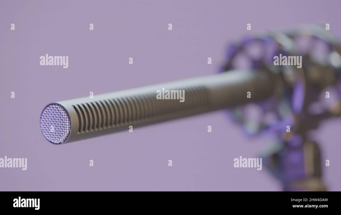 Close-up of microphone in studio. Action. New microphone for high ...