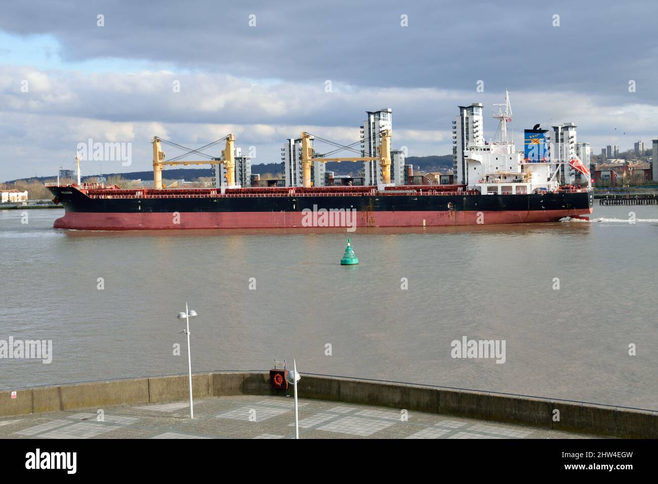 Cargo ship MOLESON departing London after unloading a cargo of cane ...
