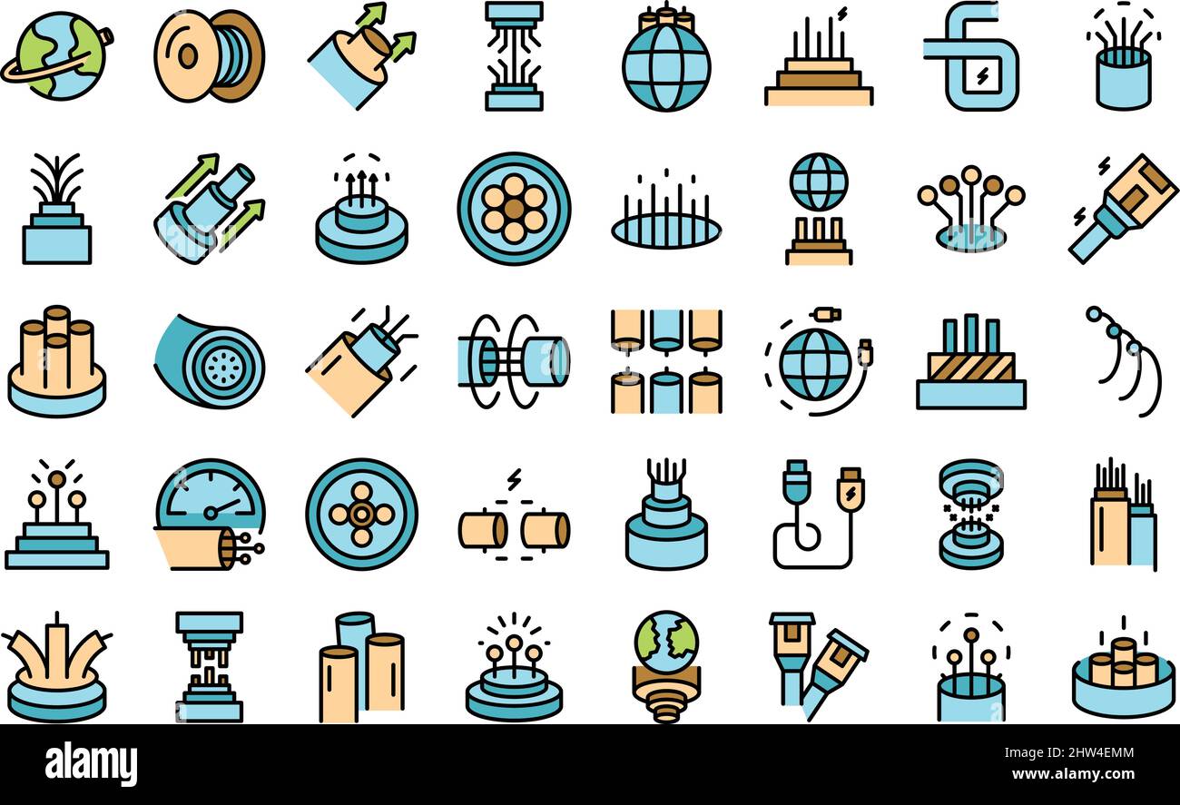 Optic fiber icons set outline vector. Cable wire. Broadband internet ...
