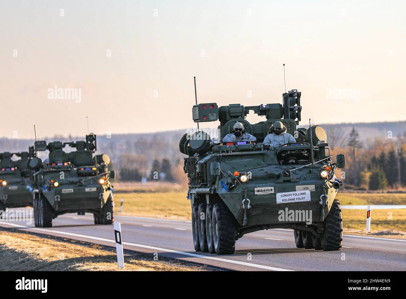A convoy of U.S. Maneuver Short Range Air Defense prototypes from 5th ...