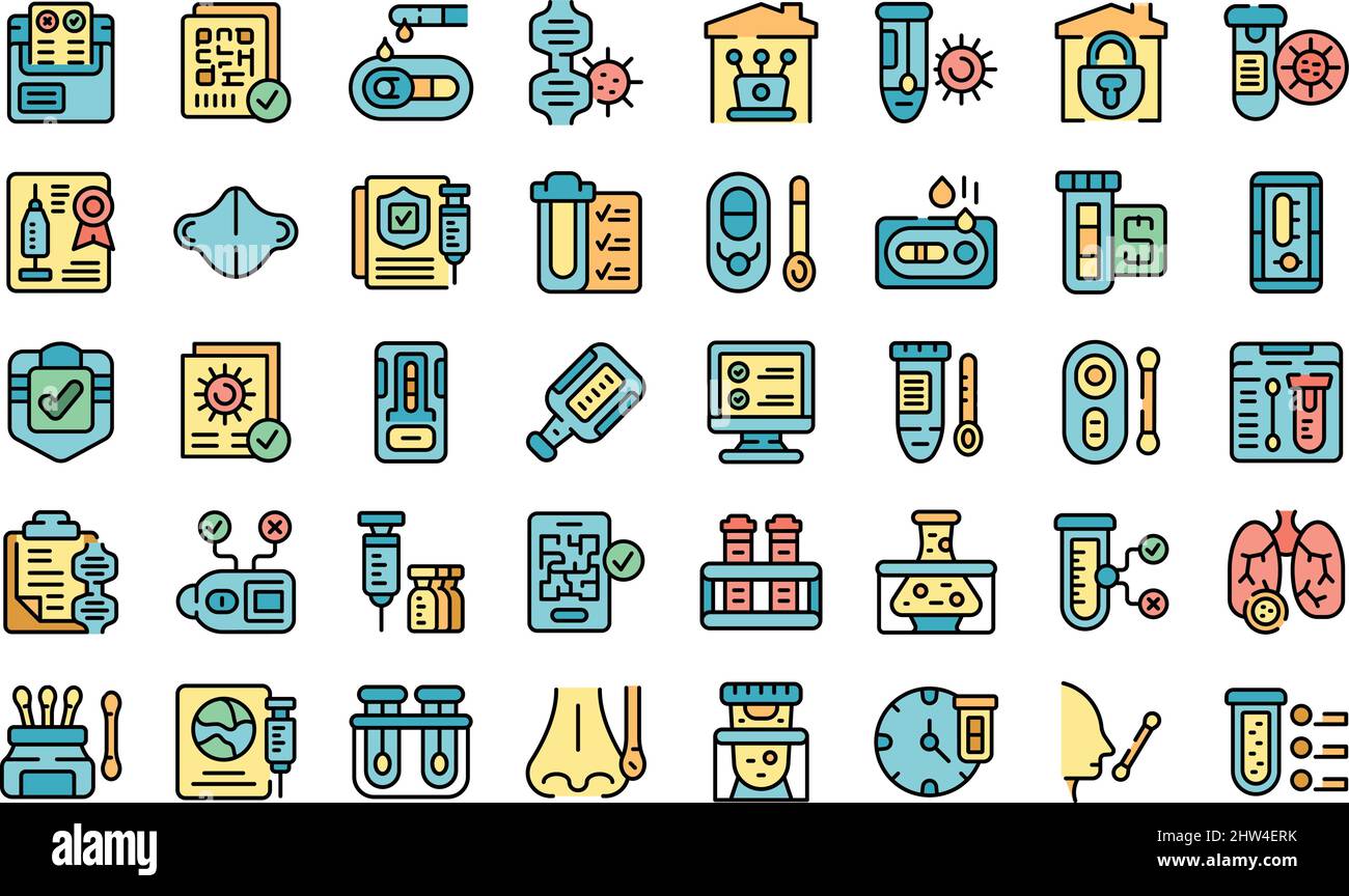 PCR test icons set outline vector. Covid analysis. Corona test Stock ...