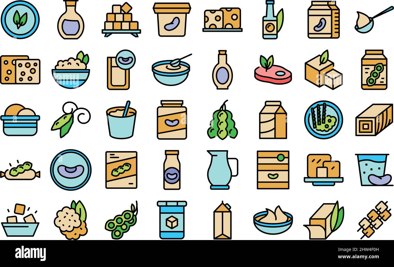Soy food icons set outline vector. Milk soya. Drink food Stock Vector ...