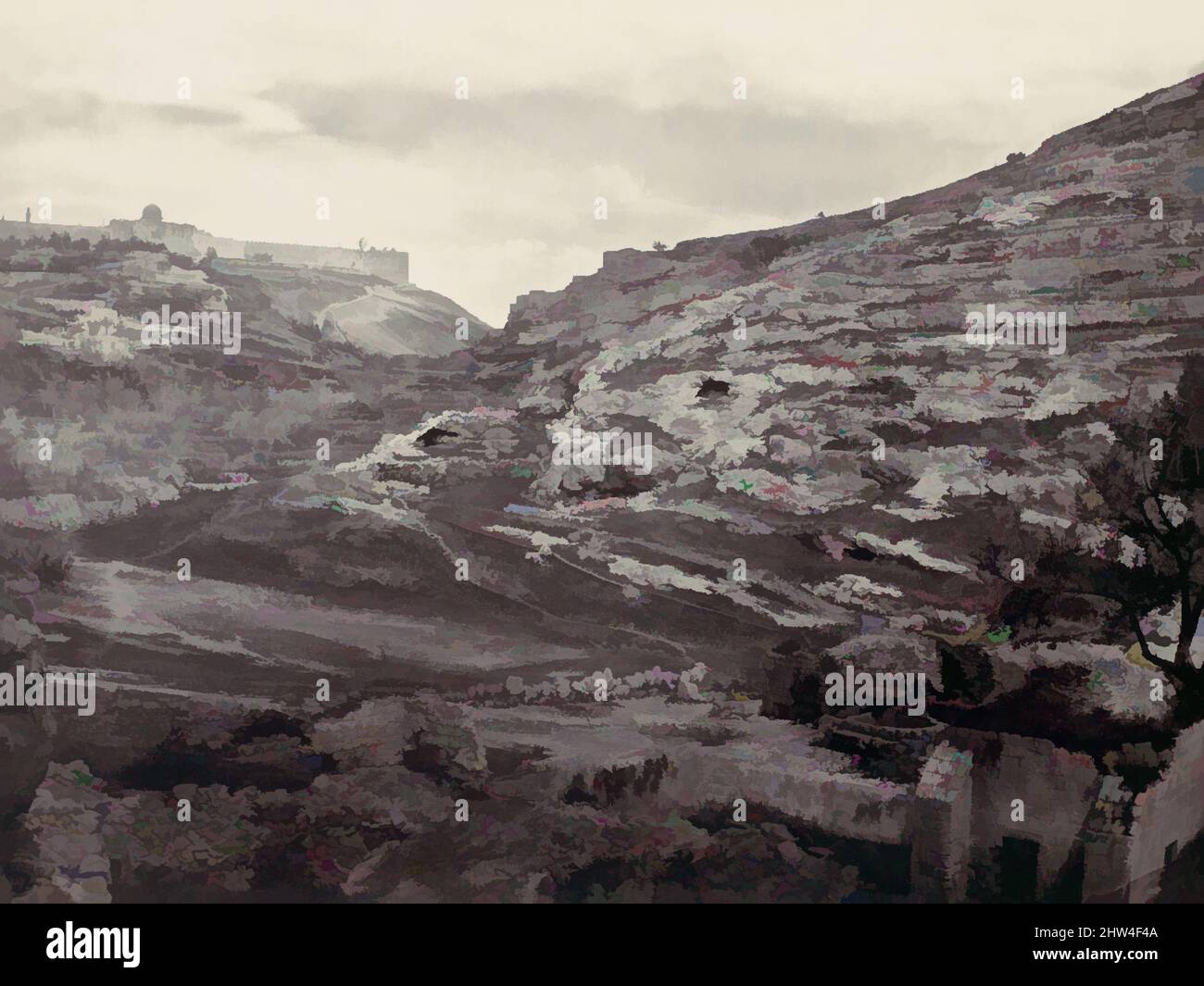 Art inspired by Mount Moriah, Jerusalem, from the Well of En Rogel, ca ...